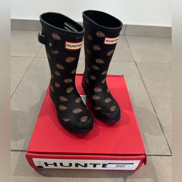 Hunter | Shoes | Hunter Black Boots With Rainbow Design | Poshmark